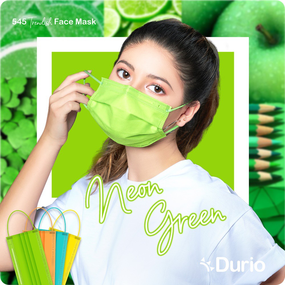 DURIO 545 Trendish 4 Ply Surgical Face Mask (ADULT) - Neon Green - 40p ...